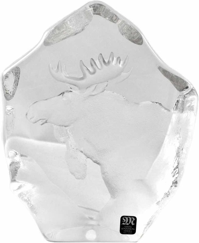 Mats Jonasson Moose Crystal Block - Porcelain Gallery